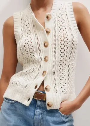 ME+EM Cotton Open Stitch Vest - Cream