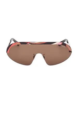 Emilio Pucci Shield Sunglasses - Shiny Rose Gold & Brown