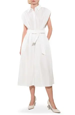 FREEMARKET Pleated Cap-sleeve Midi Shirt Dress