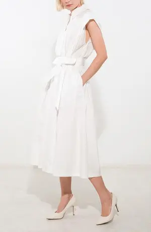 FREEMARKET Pleated Cap-sleeve Midi Shirt Dress