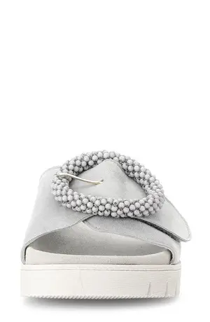 Gabor Beaded Buckle Platform Slide Sandal - Lightgrey
