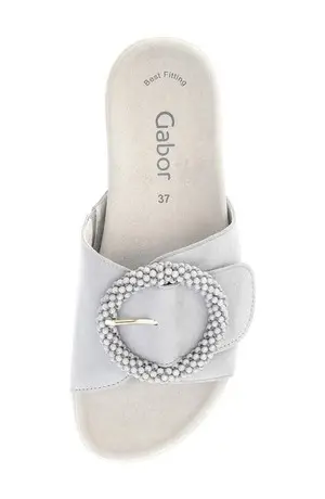 Gabor Beaded Buckle Platform Slide Sandal - Lightgrey