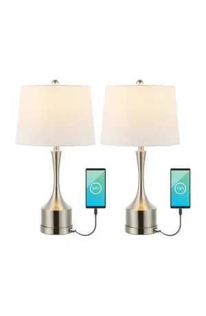 JONATHAN Y Cooper 26" Classic French Country Iron Led Table Lamp With Usb Charging Port - Nickel