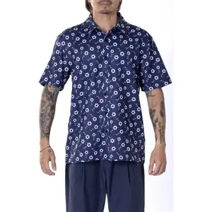 VAST Positive Floral Short Sleeve Performance Button-up Shirt - Navy