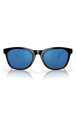 COSTA DEL MAR 54mm Polarized Mirrored Round Sunglasses - Black/ Blue Mirror 580p