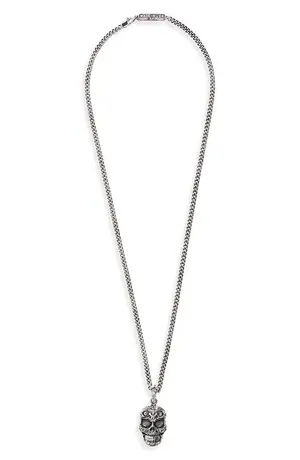 KING BABY STUDIO Carved Baroque Skull Pendant Necklace - Silver