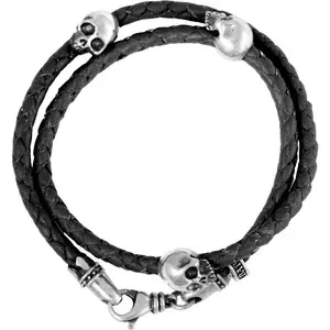 KING BABY STUDIO Hamlet Skulls Double Wrap Bracelet - Silver/black