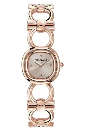 FERRAGAMO Double Gancini Bracelet Watch - Ip Rose Gold