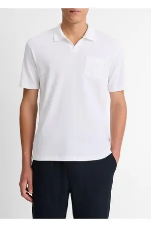 Vince Cotton-blend Johnny-collar Polo Shirt - White
