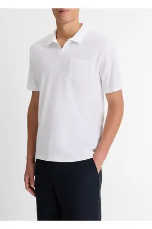 Vince Cotton-blend Johnny-collar Polo Shirt - White
