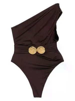 Balmain Asymmetric Swimsuit - Brown