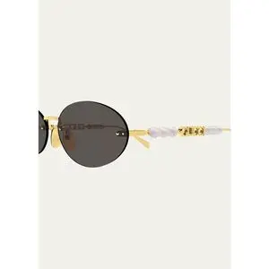 Gucci Rimless Metal Oval Sunglasses With Faux Pearls - Gold