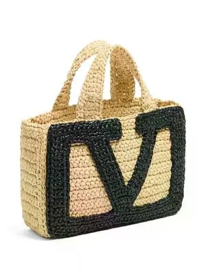 Valentino Garavani Viva Superstar Small Raffia Shopping Bag - Neutrals