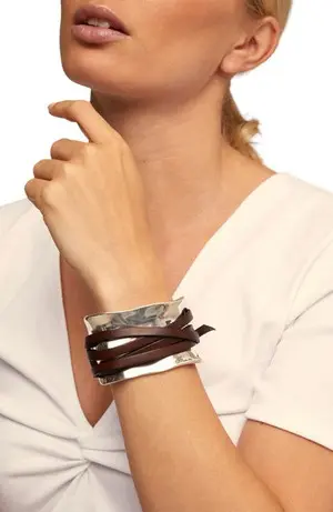 UNODE50 Sterling-plated Bracelet With Leather Strips