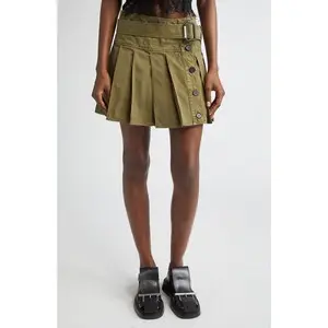 Alexander McQueen Pleated Cotton Twill Miniskirt - Khaki