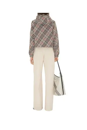 Burberry Cropped Reversible Check Hooded Jacket - Mauve Grey