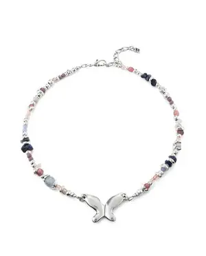 UNODE50 Crystal Beaded Butterfly Necklace - Silver