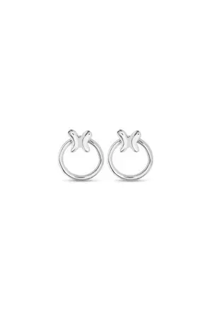 UNODE50 Butterfly Swing Hoop Earrings - Silver