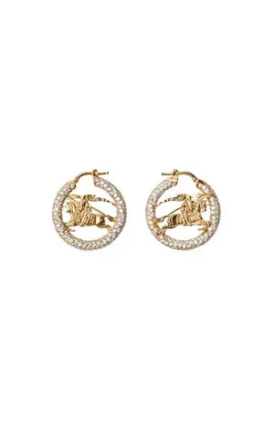 Burberry Equestrian Knight Pavé Hoop Earrings - Gold/clear