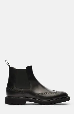 SCAROSSO Chelsea Boots With Full Brogue And Lug Sole - Black Calf