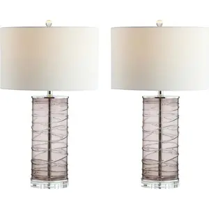 JONATHAN Y Cole 27.5" Modern Fused Glass Cylinder Led Table Lamp - Smoky Gray
