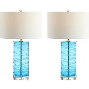 JONATHAN Y Cole 27.5" Modern Fused Glass Cylinder Led Table Lamp - Turquoise