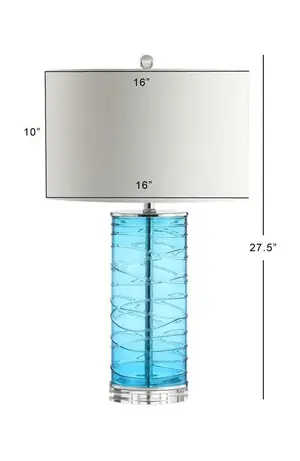 JONATHAN Y Cole 27.5" Modern Fused Glass Cylinder Led Table Lamp - Turquoise
