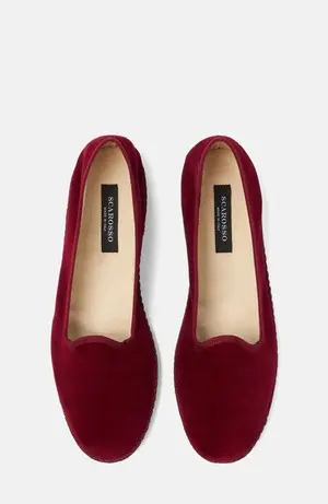 SCAROSSO Velvet Slippers - Burgundy - Velvet