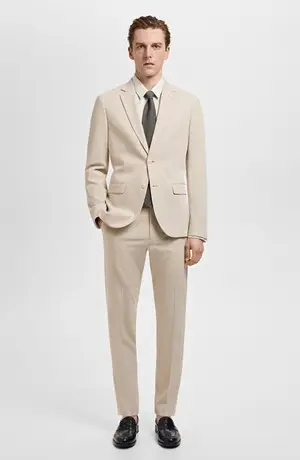 Mango Super Slim Fit Stretch Suit Pants - Beige
