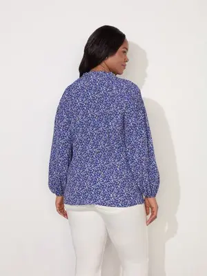 LIVE UNLIMITED Ditsy Shirred Raglan Sleeve Blouse - Blue Print
