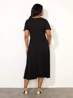 LIVE UNLIMITED Ditsy Jersey Flutter Sleeve Wrap Dress - Black