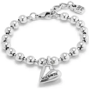 UNODE50 Sterling -plated Beaded Bracelet With Heart Charm - Silver