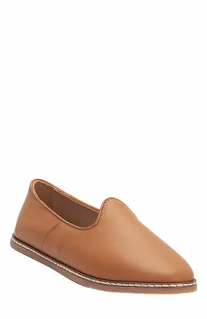 FOREVER & ALWAYS SHOES Dalya Leather Slip-on Flats - Cognac Brown Leather