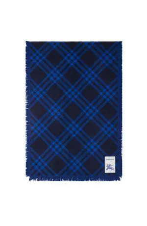 Burberry Wide Check Wool Silk Scarf Ink/blue