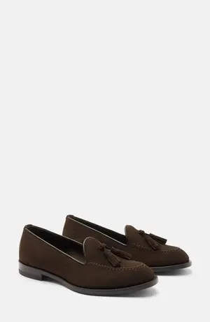 SCAROSSO Sienna Tassel Loafers - Brown - Suede