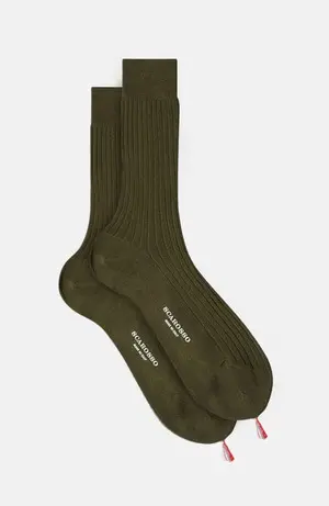 SCAROSSO Cotton Ribbed Mid-calf Socks - Green - Cotton