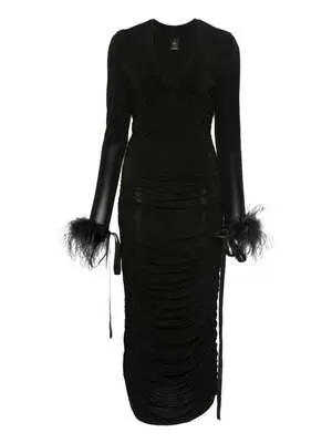 Pinko Midi Dress With Feathered Cuffs - Black