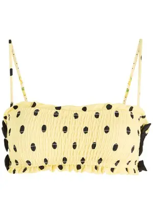 DAMSON MADDER Spot-print Shirred Bikini Top - Yellow