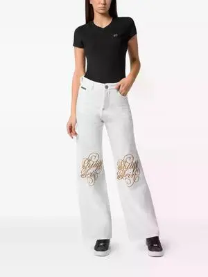 Philipp Plein Logo-embroidered Wide Leg Jeans