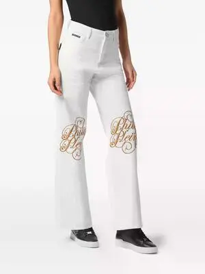 Philipp Plein Logo-embroidered Wide Leg Jeans