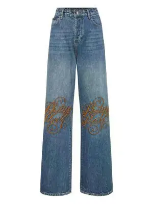 Philipp Plein Logo-embroidered Wide-leg Jeans