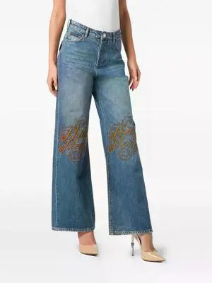 Philipp Plein Logo-embroidered Wide-leg Jeans