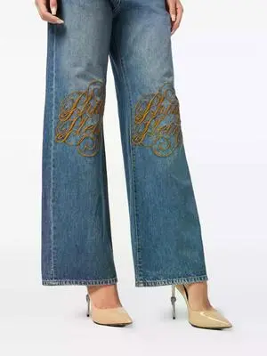 Philipp Plein Logo-embroidered Wide-leg Jeans