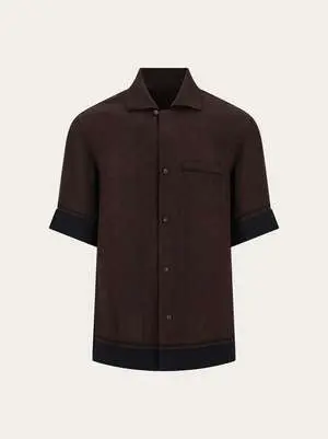 FERRAGAMO Monogram Short Sleeve Shirt - Brown