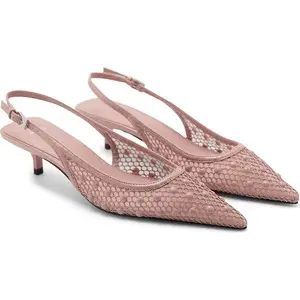 Mango Slingback Pointed Toe Kitten Heel Pumps