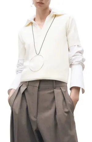 Mango Short Sleeve Cotton & Wool Polo Sweater