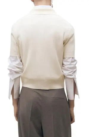 Mango Short Sleeve Cotton & Wool Polo Sweater