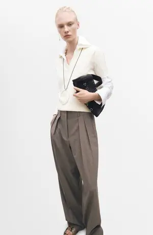 Mango Short Sleeve Cotton & Wool Polo Sweater