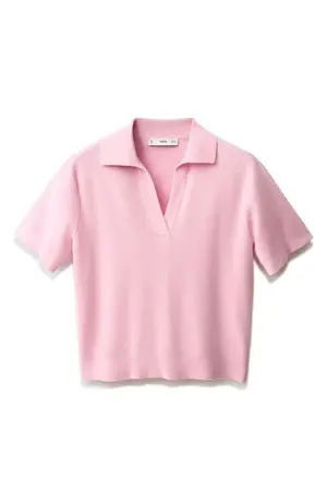 Mango Short Sleeve Cotton & Wool Polo Sweater - Pink