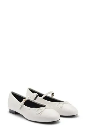 Mango Buckle Strap Corduroy Ballerina Flat - White